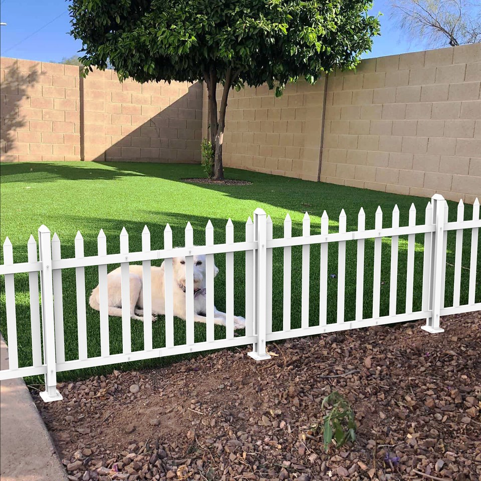 Vinyl Picket Fence PVC Panel White 84''Wx30''H Yard Garden Straight 20 ...