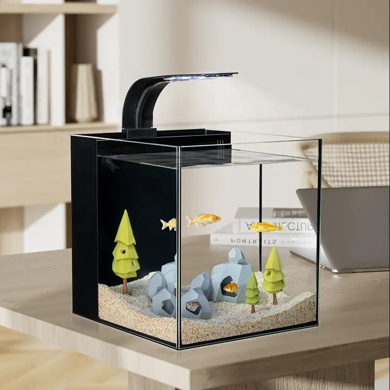 Glass Aquarium Kit 6 Gal Cube Fish Tank Filtration and LED Light + Free ...