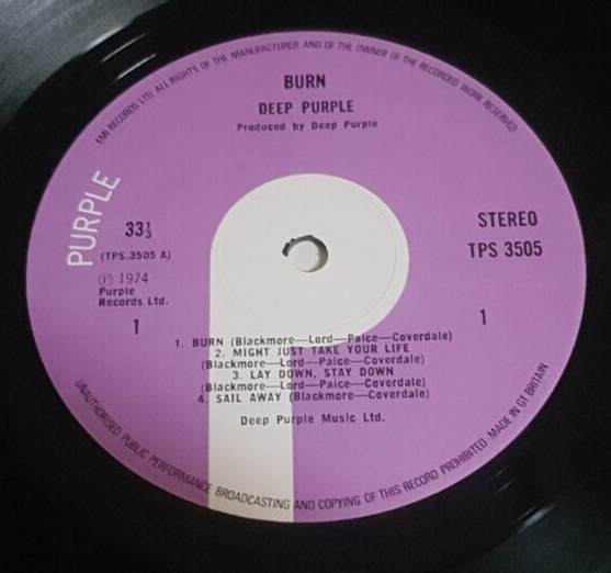 Deep Purple LP EXCELLENT Burn PURPLE Records UK TPS 3505 A-1U B-1U | eBay