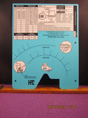 HPC 1200 KEY PUNCH CODE CARD PX 102 ( CHRYSLER 8 CUT 98 + ) BRAND NEW ...