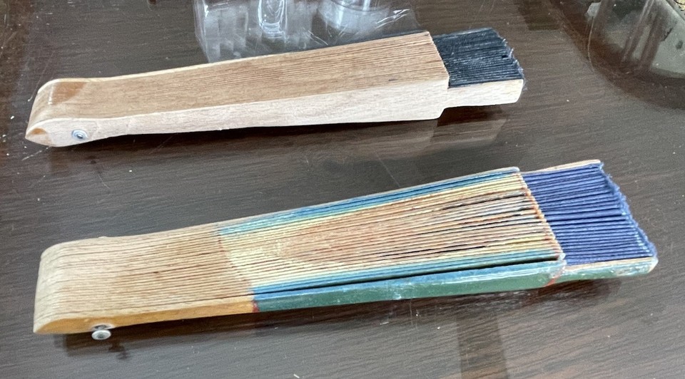 Pair Antique Hand Fan Spanish /Cloth Sandalwood Flamenco Dancer ...