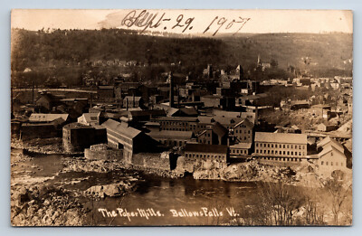 Vintage Real Photo Postcard Bellows Falls VT The Paper Mills Factory ...