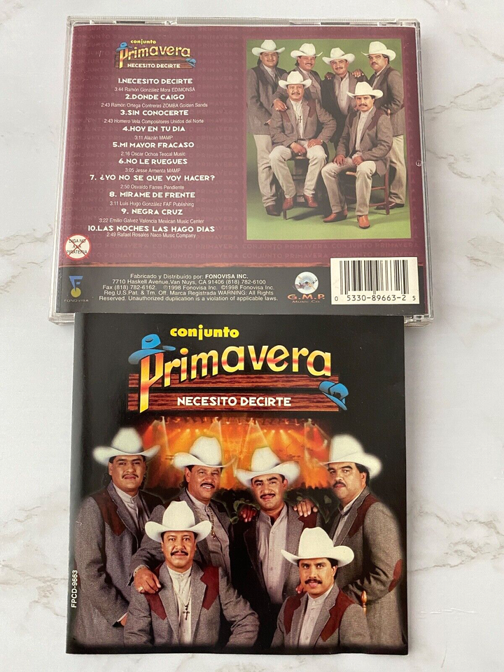 Conjunto Primavera Necesito Decirte CD ORIGINAL 1998 Fonovisa Negra ...