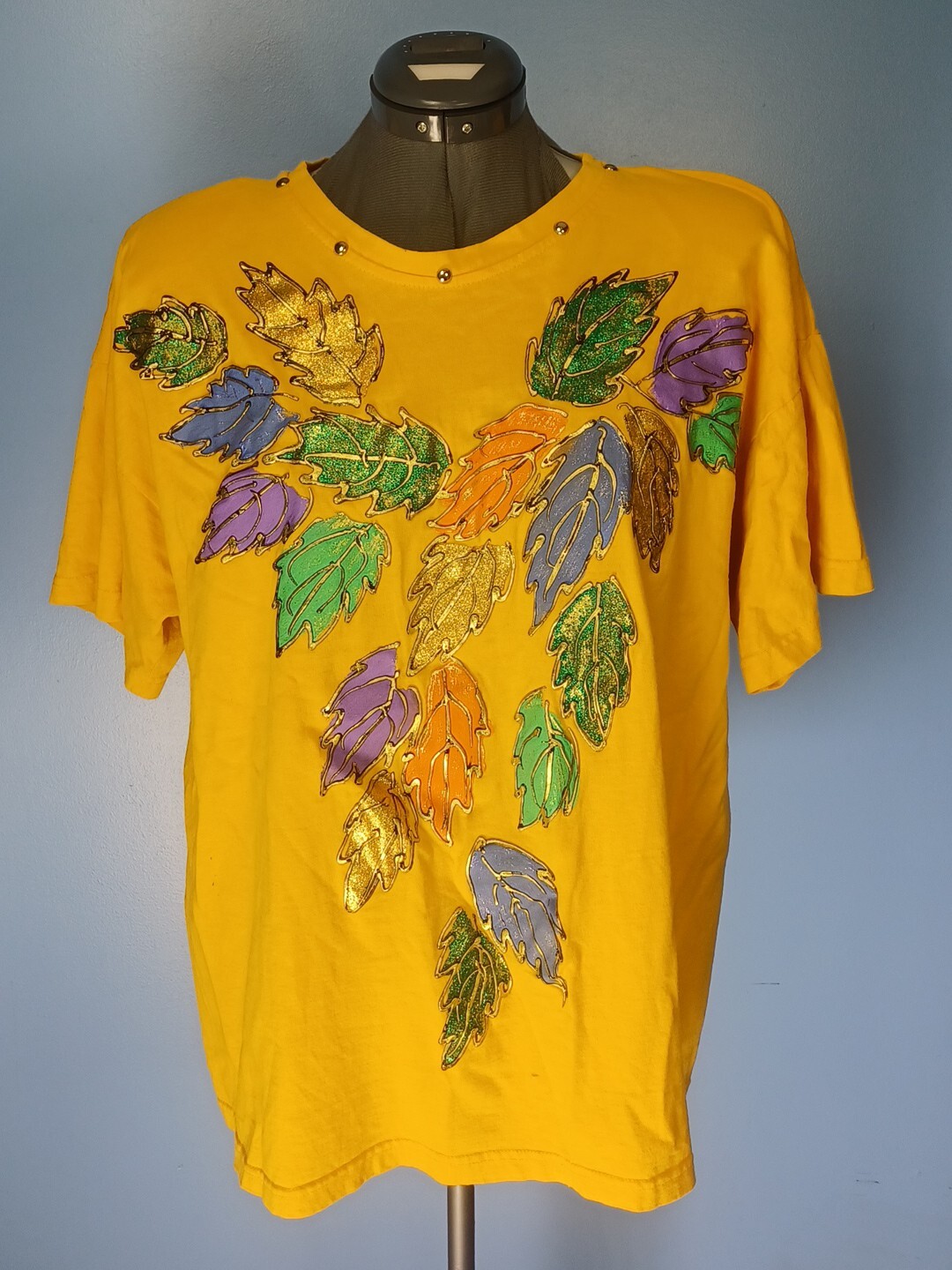 Vintage 1980's Match Point Yellow Shirt Leaves Golden… - Gem