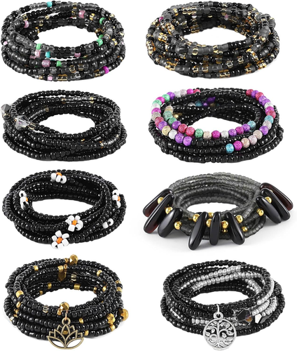 Tie-On African Waist Beads for Women Non Stretching 8Pcs Belly Beads ...