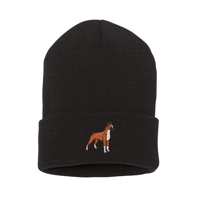 Boxer dog embroidered beanie hat, Boxer dog beanie winter hat | eBay