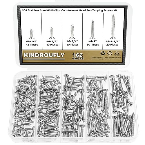 162 Pieces #6 x 1/2" 5/8" 3/4" 1" 1-1/4" Phillips Countersunk Head Self ...