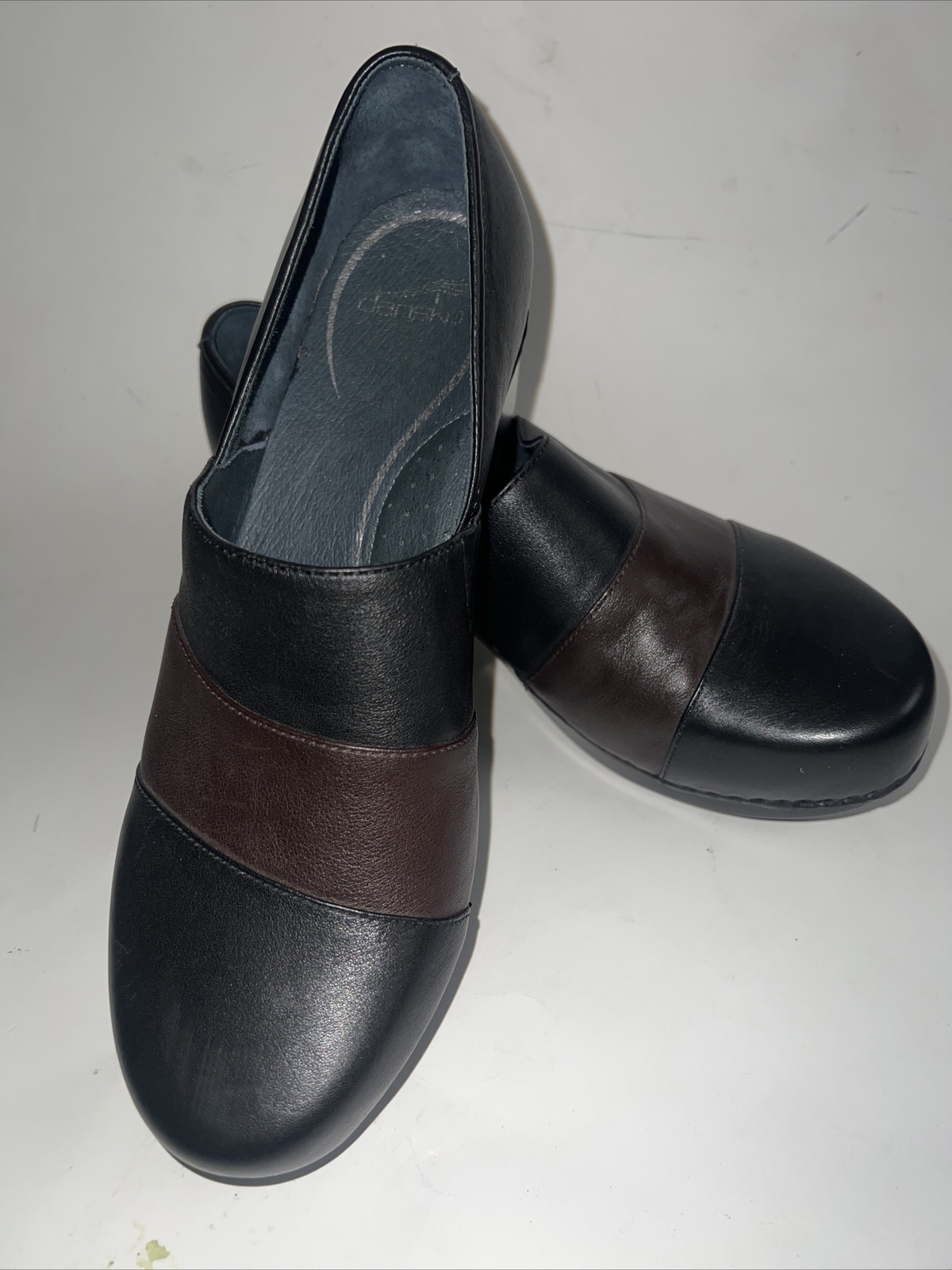 DANSKO TENLEY BLACK BROWN LEATHER CLOGS NURSE MEDICAL SLIP ON HEEL LN ...