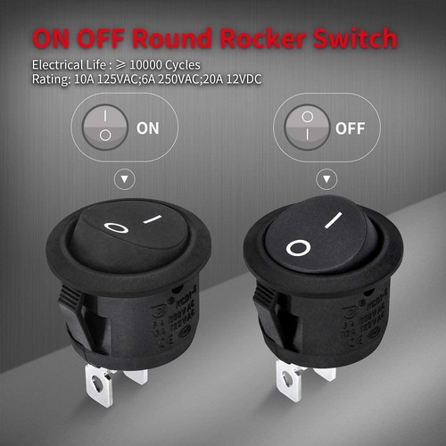 DaierTek ON Off Round Rocker Switches SPST 20mm Mini 12 Volt DC ON/OFF ...