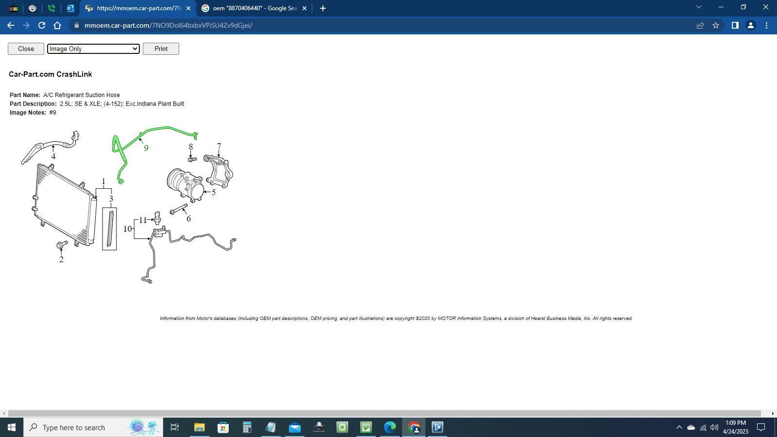 12 13 14 15 16 17 TOYOTA CAMRY #9 A/C Refrigerant Suction Hose OEM ...