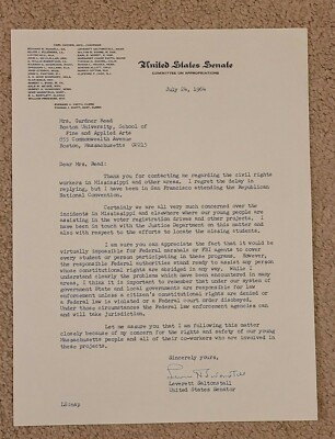 CIVIL RIGHTS LETTERS DEFENSE VOTING SENATOR SIGNED 1963 1964 ...