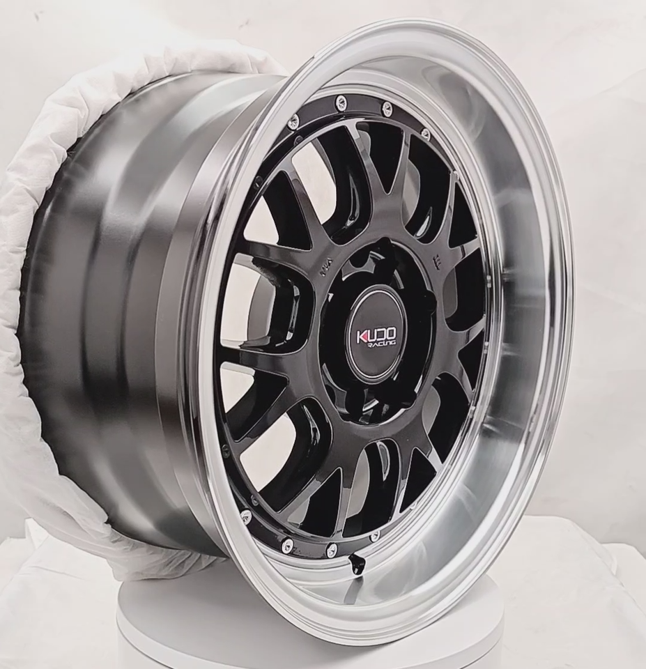 Kudo Racing Fatal 15x8 5x100 5x114.3 Low Offset Black w/Polished Lip ...