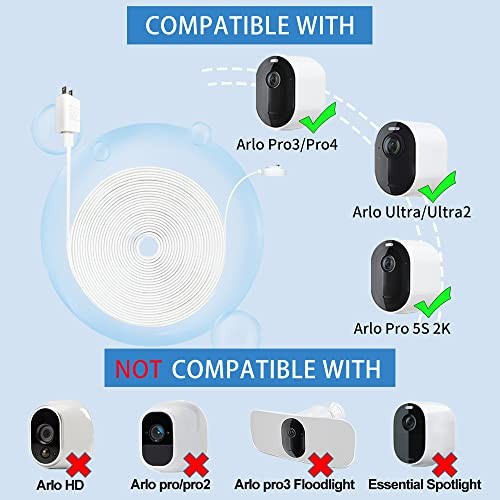 2Pack 20FT Power Adapter and Magnetic Charging Cable for Arlo Pro 3/Pro ...
