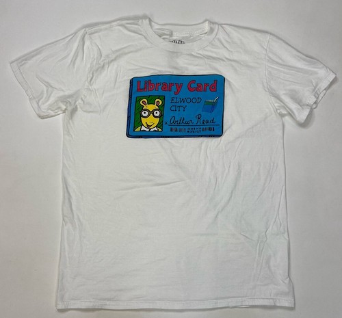 Arthur Library Card Graphic T-shirt Men Large White Short Sleeve | eBay
