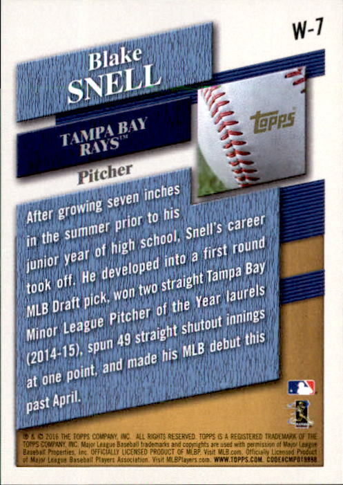 Blake Snell 2016 Topps Update Walmart Exclusive Rookie Card #W-7 | eBay