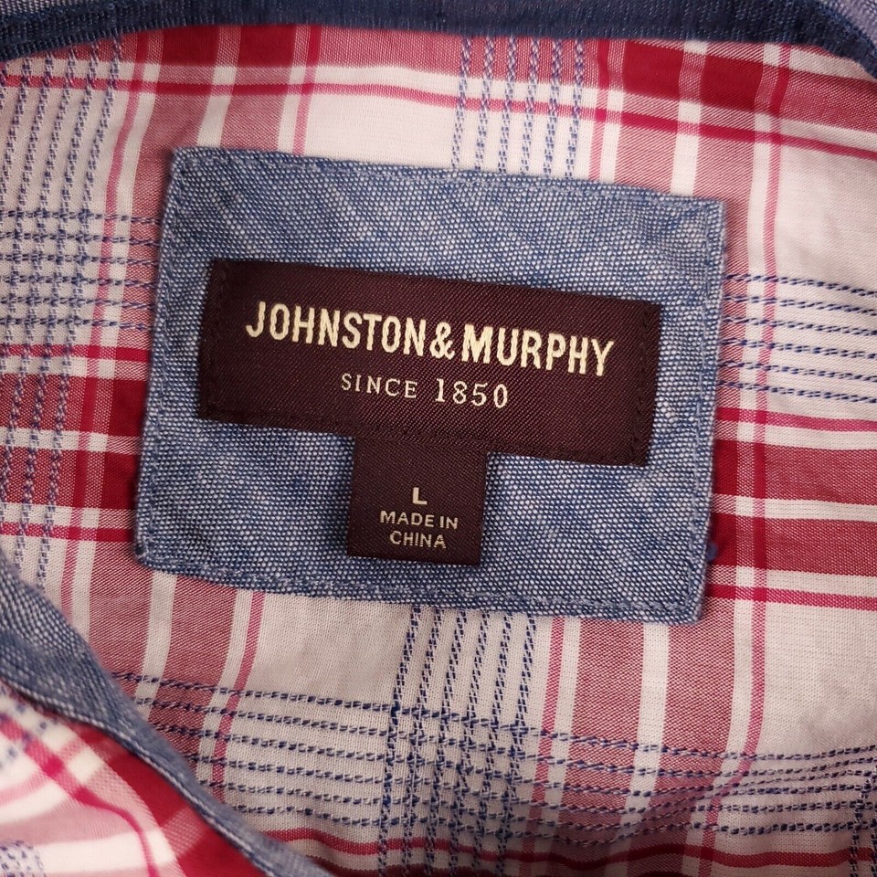 Johnston & Murphy Plaid Red Blue Button Up Short Sleeve Shirt Mens ...