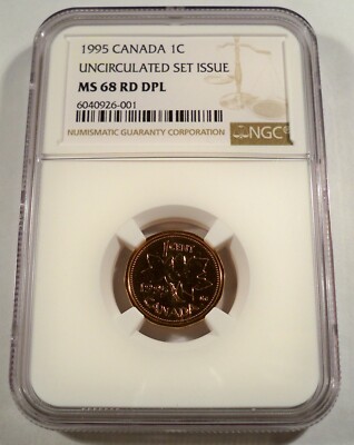 1995 1c CANADA NGC MS 68 RD DPL CENT COPPER MS 68 RED DEEP PROOF LIKE ...