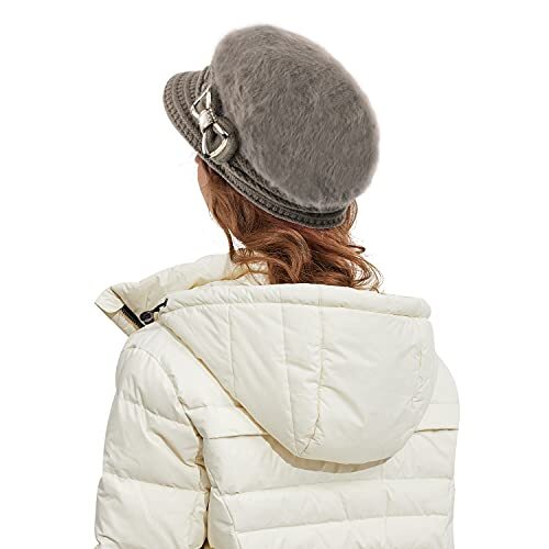 Lady Knit Newsboy Cap Beret Hats s Crystal Bow Angora Plush One Size ...