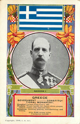 F.H. Alt Postcard 668 Royalty World Leaders Flag George I Greece 1908 ...