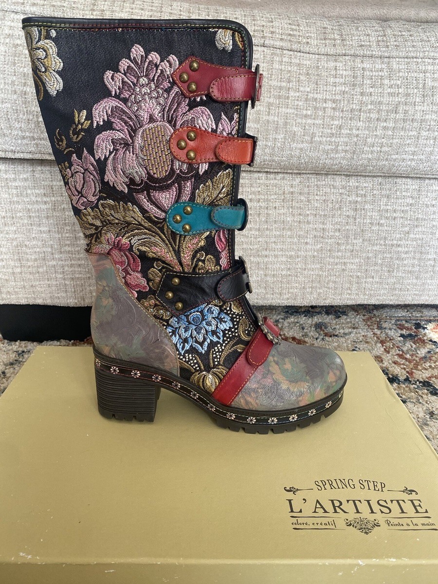 Brand New Spring Step L'artiste Women's Black Multi Buckle Boots