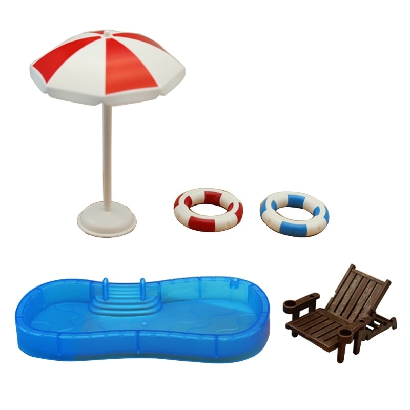 5pcs Miniature Doll-House Beach-Theme Pool & Chair Model Set Decorative ...