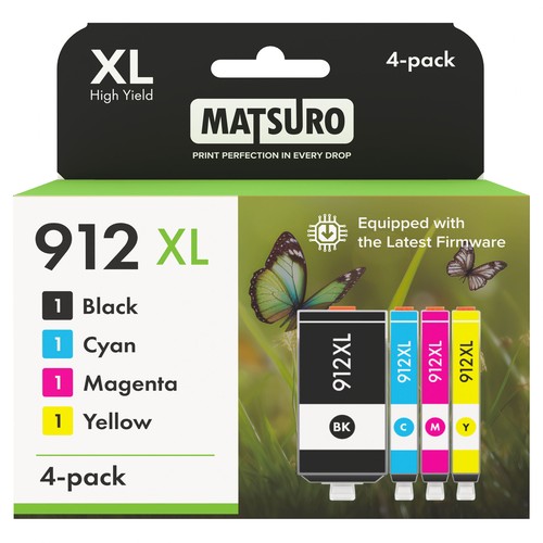 4 Ink Cartridge 912XL Fits HP OfficeJet 8010 8012 8013 8014 8023 8024 ...