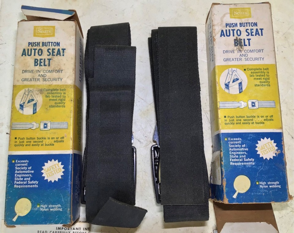 2–NOS vintage GM/Chevy FORD Mopar Pontiac OLD truck/car •SEARS black SEAT BELTS• | eBay