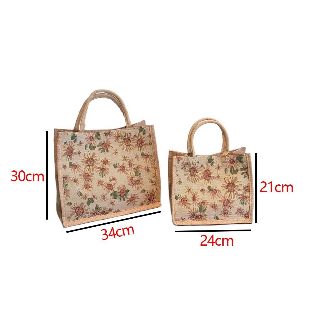 Flower Pattern Women Casual Lunch Pouch Flax Tote Bag Handbag Mummy Bag ...