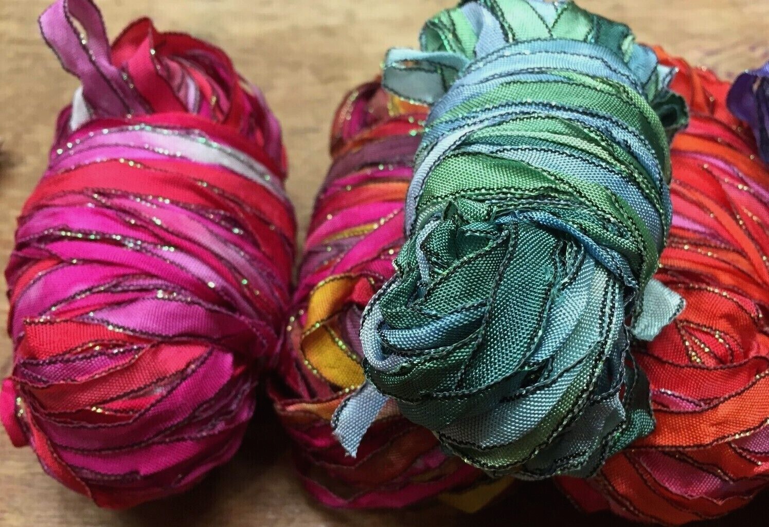 vintage curly ribbon hand dyed 1/4" rayon luminescent black Edge 3yds ...