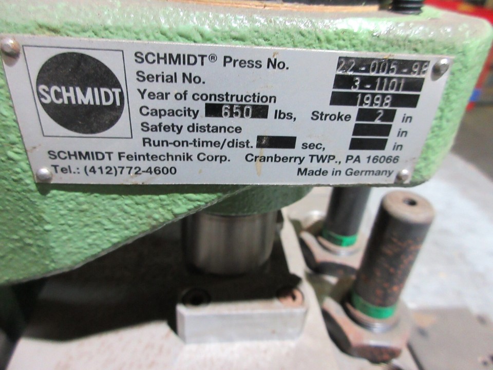 SCHMIDT PNEUMATIC PRESS 2" STROKE TYPE 22 / 22-005 650LB CAPACITY #C | eBay