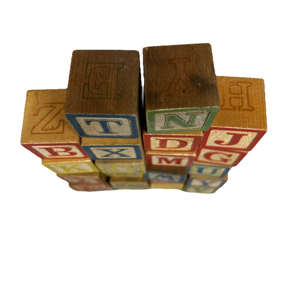Vintage Lot of 22Alphabet Number Wooden Wood Blocks ABC 123 | eBay