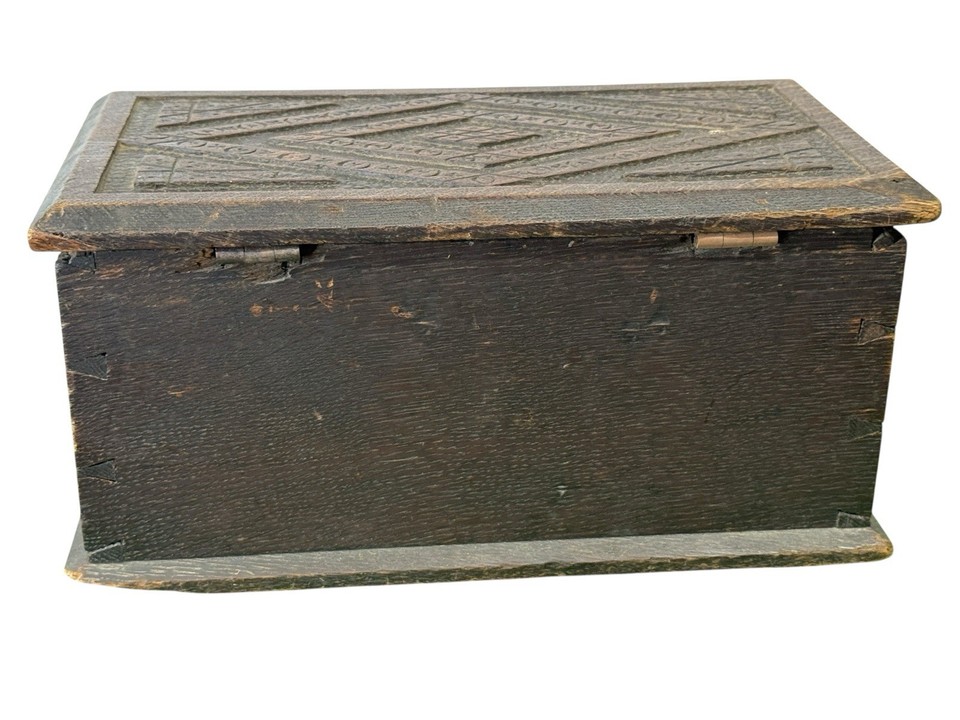 antique pilgrim style oak bible box carved 19th dovetailed carved ...