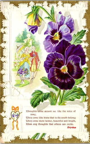 Vintage Love Romance Postcard Victorian Couple Pansy Pansies Flowers ...