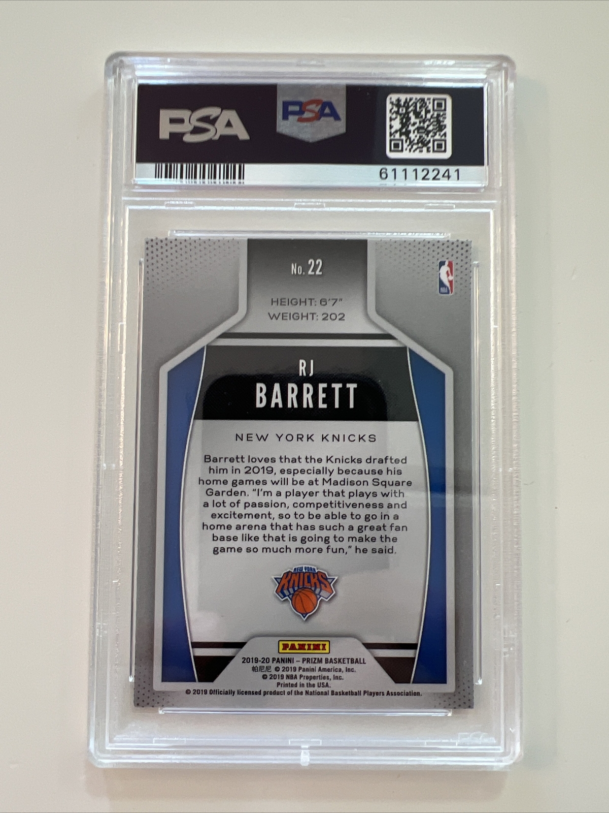 2019 Panini Prizm RJ Barrett #22 PSA 10 GEM MINT Rookie Card Instant ...