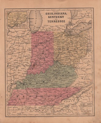 1860 Two-Sided Original J H Colton Map Ohio Indiana KY TN + Illinois ...