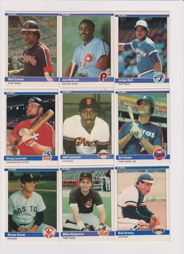 1984 Fleer Baseball Card Lot (9) Rod Carew, Joe Morgan, Greg Luzinski ...