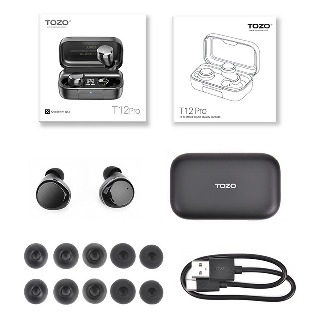 TOZO T12 Pro Wireless Earbuds 4Mic Noise Cancelling Bluetooth 5.0 ...