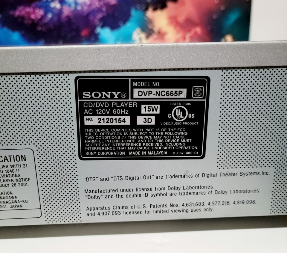 Sony DVP-NC665P 5 Disc CD/DVD Player Changer Carousel No Remote, Tested ...