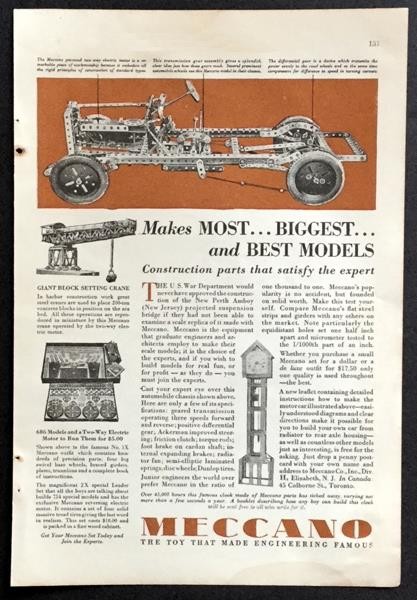 1927 1X Meccano Set vintage print Ad *Makes Most...Biggest...and Best ...