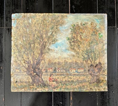 Antique French Impressionist Oil Painting Rural On Woven Canvas Signed ...