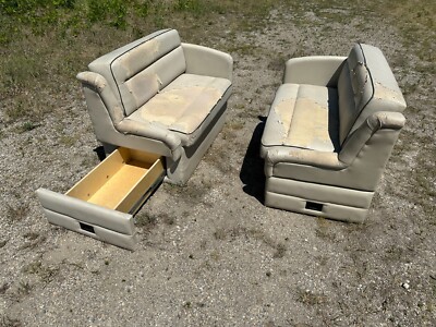 Flexsteel RV Ultraleather Cream Euro Dinette Booth bed Boat Motorhome ...