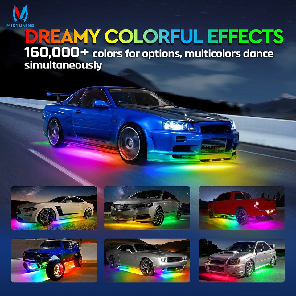 MICTUNING RGB+IC Dream Color Underglow LED Neon Kit Light Strip For Car ...