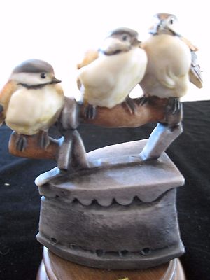 BIRDS ON IRON PORCELAIN FIGURINE, 8"H, 5"W, 5"D, BY R. PENNATI, ITALY ...