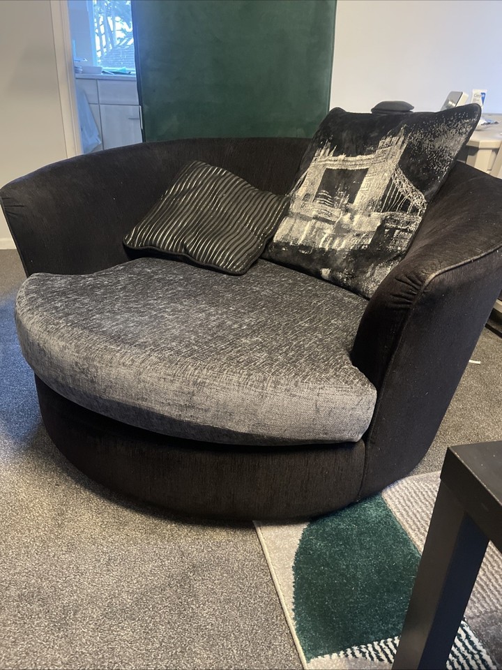 Swivel Cuddle Chair Rotating Love Seat Black And Grey Suede | eBay UK