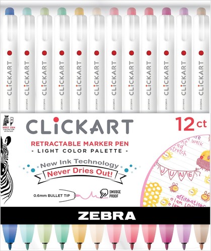 Zebra ClickArt Retractable Bullet Point Marker Pens 12/Pkg-Light ...