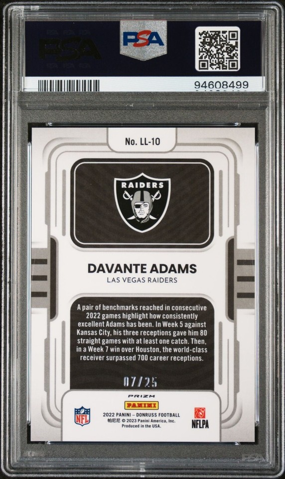 2022 Donruss Optic Legendary Logo Davante Adams Black Pandora /25 PSA 9 ...