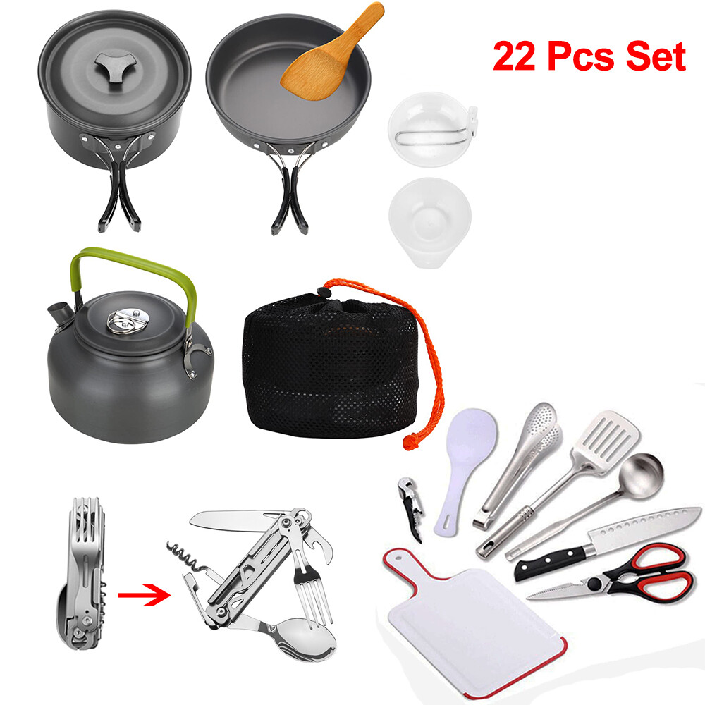 Camping Cookware Set Camping Survival Stove Pot Pans Kit Portable Mess ...