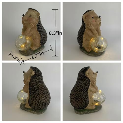 Solar Garden Hedgehog Statue with LED LightsFunny Resin Outdoor Statue ...