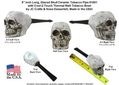 Human Skull Replica Ceramic Glass Pocket Niki Tobacco Pipe #1851 Made ...