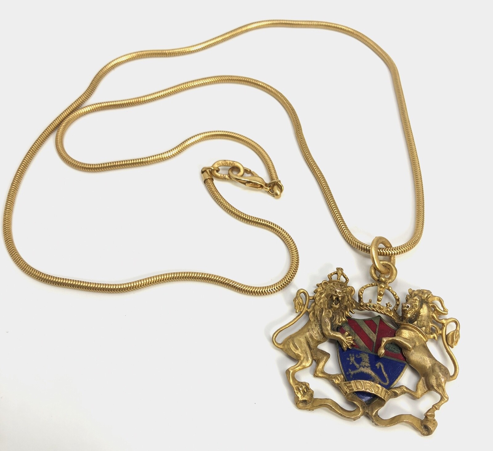 Vtg DKNY Gold-Tone Heraldic Lion Horse Shield Medieval rope chain ...